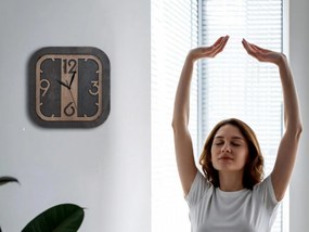 Li-Go Dřevěné hodiny nástěnné "Čtverec" černá s patinou/dub světlý 31 cm velikost svítidla/hodin: 31 cm
