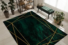 Koberec EMERALD exkluzivní 1022 glamour, styl geometrický, marmur lahvově zelený/zlatý