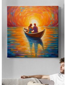 Obraz na plátně - Pár na loďce pozorující na západ slunce FeelHappy.cz Velikost obrazu: 40 x 40 cm