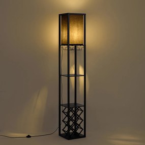 Moderní stojací lampa černá s látkovým stínidlem a stojanem na víno - Stojan Wine