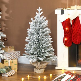 HOMCOM Mini umělý vánoční stromek 90 cm, umělý smrček se sněhem, 486 špiček, cementový základ s plátěným potahem