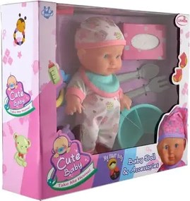 TEDDIES Panenka miminko s doplňky / 22 cm / Lahvička, chrastítko a jíd
