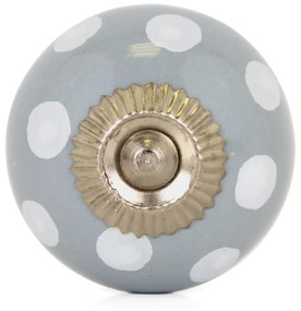 La finesse Porcelánová úchytka Grey/White dots, šedá barva, porcelán 40 mm