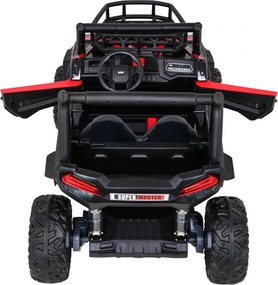 Ramiz Elektrická terénní bugina UTV pro děti červená + dálkové ovládání + zavazadlový prostor + pomalý start + EVA kola + MP3 LED