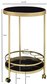 Bruxxi Servírovací stolek Helm, 76 cm, zlatá / černá