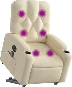 Elektrické zvedací masážní polohovací křeslo krémové textil 3204755