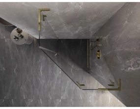 Mexen Lunar, L pravý výklopný pětiúhelníkový sprchový kout 80 x 80 cm, 8mm čiré sklo, zlatý profil, 831L-080P-080L-50-00-P