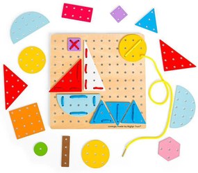 Bigjigs Toys Dřevěná šněrovací hra Geometrické tvary