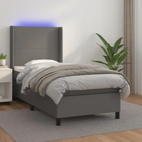 Box spring postel s matrací a LED šedá 80 x 200 cm umělá kůže