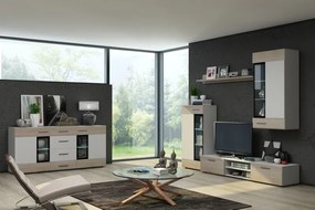 Moderní obývací stěna s komodou, model Moderkom Bílá / Dub Sonoma