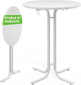 Barový stolek bílý Ø70x110cm skládací venkovní výškově nastavitelný až 100kg