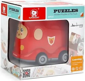 TOP BRIGHT Dřevěné puzzle s hračkou Hasičské auto / 24 dílků