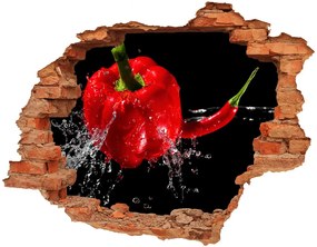 Wallmuralia Nálepka 3D díra na zeď Červené papriky 90x70 cm