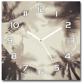 Wallmuralia Skleněné nástěnné hodiny čtverec Palmy 30x30 cm