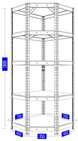 Fistar Rohový regál 1800x700x450x355 mm kovový zinkovaný 5-policový, nosnost 750 kg