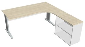 Sestava stolu a skříně levá 180 cm - Hobis Cross CE 1800 H L Dekor stolové desky: akát, Dekor lamino podnože: bílá, Barva nohou: Stříbrná