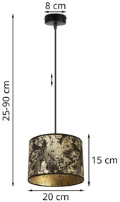 Závěsné svítidlo WERONA 2, 1x černé/zlaté textilní stínítko, (fi 20cm), G