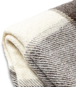 Vlněná deka Perelika XI - přírodní nebarvená bílá a hnědá vlna (velké kostky)
