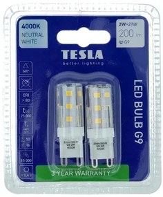 Led žárovka tesla - led žárovka g9, 2w, 230v, 200lm, 4000k denní bílá, 2ks v balení
