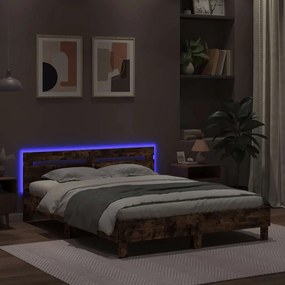 Rám postele s čelem a LED osvětlením hnědý dub 140 x 200 cm 3207552