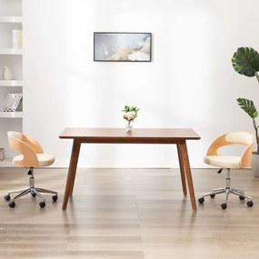 Otočná kancelářská židle krémová ohýbané dřevo a umělá kůže,  3054844