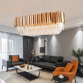 Toolight Toolight, kovové-křišťálové závěsné svítidlo E14 60x30 cm 312355, zlatá, OSW-00683