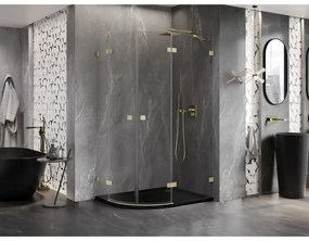 Mexen Lunar, pravý půlkruhový sprchový kout 100 x 70 cm, 8mm čiré sklo, zlatý matný profil, 833-100P-070L-55-00