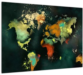 Obraz - Mapa světa v tmavě zelené, aquarel (70x50 cm)