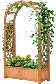 Outsunny Obloukový Květináč s Trellis, Podpora pro Popínavé Rostliny, Květinová Dekorace do Zahrady, Terasy nebo na Balkon 83x36x152 cm Přírodní | Aos
