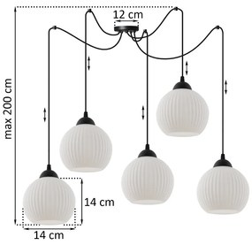 Závěsné svítidlo Riffle Round Spider, 5x bílé skleněné stínítko, b