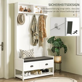 HOMCOM 2-in-1 Stojan na kabáty, Clothes Rack se 4 háčky, Skříňka s botníkem a policemi, Stojan na kabáty s protišmykovou ochrany, do předsíně, chodby…