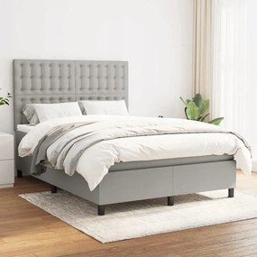 Box Spring Postel S Matrací Textil Světle Šedá tlačítka 140 x 190 cm