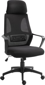 Vinsetto kancelářská židle s nastavitelným opěradlem, područkami, hlavovou opěrkou, kolečky a houpací funkcí, nosnost 120 kg, 64x55x116-126 cm, černá