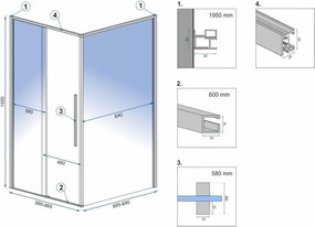 Rea Solar, sprchový kout s posuvnými dveřmi 90(dveře) x 90(stěna) x 195 cm, 6mm čiré sklo, zlatý matný profil, REA-K9500