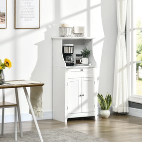 HOMCOM Kuchařský vozík Mikrovlnná skříň Kyvný kabinet s zásuvkou a policí 2 dveře Prostor proti převrhnutí pro jídelnu 60x40x122,5 cm Bílá