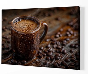 Obraz na plátně - Káva, starý mokrý hrnek FeelHappy.cz Velikost obrazu: 150 x 100 cm