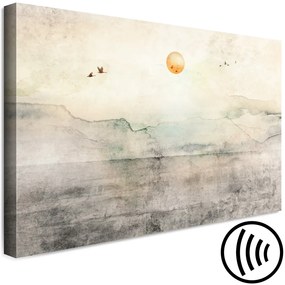 Obraz Tichý odchod (1 panel) široký - krajina s pohledem na hory a slunce
