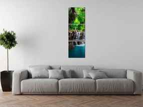 Gario Obraz s hodinami Čirý vodopád v džungli - 3 dílný Rozměry: 80 x 40 cm