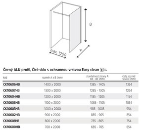 Mereo Mereo, Sprchová stěna WALK IN, Novea, black ALU, sklo Čiré, CK10606HB