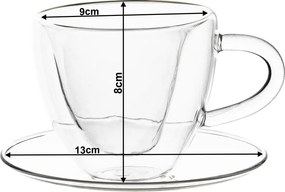 Termo sklenice, set 2 ks, šálek Heart s podšálky, ve tvaru srdce, 150 ml, HOTCOOL TYP 5