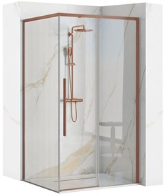 Rea Solar, sprchový kout s posuvnými dveřmi 90(dveře) x 90(stěna) x 195 cm, 6mm čiré sklo, měděný matný profil, REA-K9512