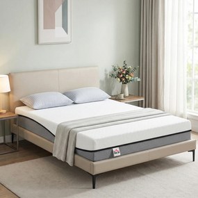 HOMCOM Matrace 140x200 cm H3 středně tvrdá, výška 20 cm, ergonomická, prodyšná z gelové paměťové pěny, Öko-Tex & CertiPUR