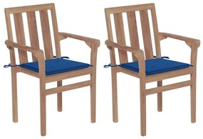Zahradní židle 2 ks s královsky modrými poduškami masivní teak,  3062218