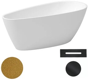Besco Akrylátová volně stojící vana Goya A-line Glam Z 160x73 (170x80) Barva: Bílá/zlatá, Rozměry (cm): 160x73, Typ a barva výpustě: Click-Clack s přepadem, černá