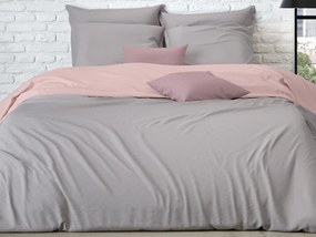 Mistral Home povlečení bavlněný perkál Doubleface šedo-béžová/pudrová růžová - 220x200 / 2x70x90 cm