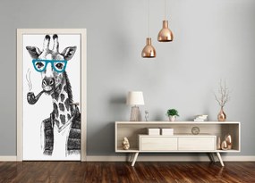 Samolepící fototapeta na dveře Žirafa s brýlemi 95x205 cm