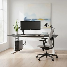 Výškově nastavitelný stůl OfficeTech D, 200 x 80 cm, bílá podnož, černá