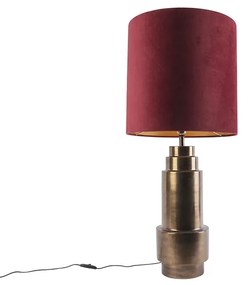 Stolní lampa v art deco stylu bronzová s sametovým stínítkem červeným se zlatem 40 cm - Bruut