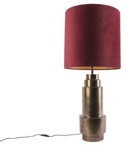 Stolní lampa ve stylu art deco bronzový sametový odstín červená se zlatem 50cm - Bruut