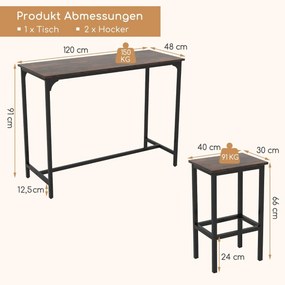 Costway 3 PCS. Jídelní stůl set s barovým stolem a amp; 2 taburety průmyslový